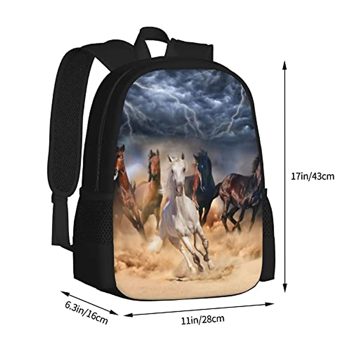 ALIFAFA Cool Horse School Backpack Running Horse In Lightning Bookbag for Boys Girls Elementary Middle High College School Casual Travel Bag Computer Laptop Daypack Rucksack, 17 Inch