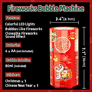 Fireworks Bubble Machine (13 Holes) with Dazzling RGB LED Lights, Automatic Sparklers Bubbles Toy, Bubble Blower for Kids Toddlers, Party Birthday Wedding Christmas Chinese New Year Decorations