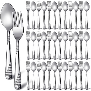 50 Pcs Forks and Spoons Silverware Set Stainless Steel Flatware Cutlery Set Heavy Duty Metal Spoons and Forks Set for Kitchen Utensil Dinner Restaurant Home, Mirror Polished, Dishwasher Safe (Stripe)