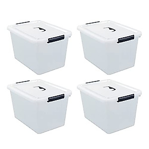 Readsky 4-Pack Clear Plastic Storage Latch Bin with Lids and Handle, 17 Liters