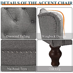 OQQOEE Wingback Recliner Chair Set of 2 with Massage & Heat Vibration, Fabric Push Back Accent Chairs Diamond Tufted Reclining Armchair for Living Room, Bedroom (Fabric, Grey*2)