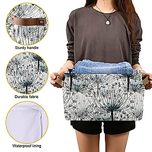 Nature Flowers Leaves Storage Basket Set of 2 Large Fabric Dandelion Storage Basket Bins Box Cube with Handles Collapsible Closet Shelf Clothes Organizer Basket for Nursery Bedroom