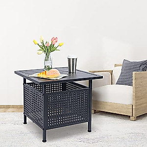 ALUPOM Patio Umbrella Table with 1.6 Inches Hole, Square Metal Patio Bistro Side Table Stand for Pool Garden Backyard,Black
