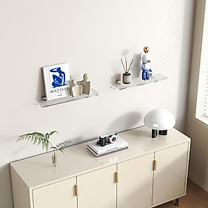 MEISHIDA Clear Acrylic Shelf, Set of 2 Invisible Wall Shelves Wall Mounted Display Shelf, Floating Shelves for Bathroom, Bedroom, Living Room, Kitchen, Office (Wave 13.8 Inch Set of 2)