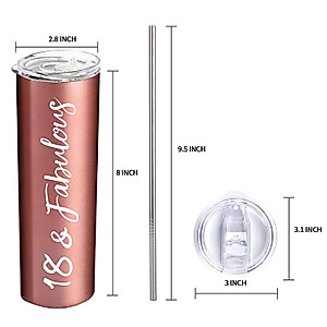 18th & Fabulous Stainless Steel Tumbler Cup Rose Gold 20 Oz, Sweet 18 Birthday Party Decorations Supplies Present, 18 Birthday Gifts Idea for Girl, Gifts for 18 Years Old Girl, Sweet Eighteen