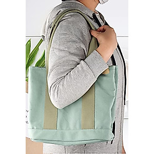 Green Canvas Tote Bag Casual Multi pockets Handbags Large Capacity Shopping Shoulder Bag with Pocket Bags Work Purses Travel Satchel