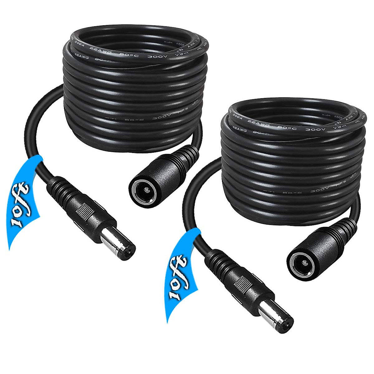 SIOCEN 2-Pack 10FT DC Power Extension Cable,5.5mm x 2.1mm Extension Cord,12v Extension Cord for Security Camera CCTV IP,Router,LED Strip,5V 9V 24V 12 Volt Male to Female Plug Supply Adapter Power Cord