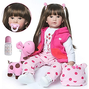 iCradle Cute 24 inch 60 cm Reborn Baby Doll Long Hair Girl Doll Soft Silicone Baby Real Life Baby Toddler Doll Toy for Ages 3+ (1903)