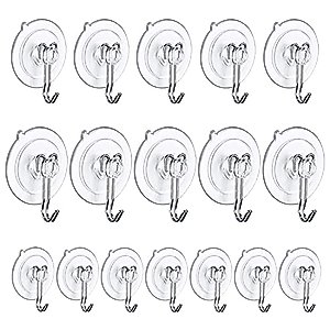 DSMY 17 Pack Suction Hooks, Clear Suction Cups with Metal Hooks Heavy Duty Removable Suction Cups for Kitchen Bathroom Shower Wall Window Glass Door
