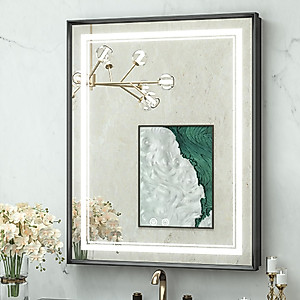 TokeShimi 24x30 Recessed Medicine Cabinet with Lights Mirror, 3-Color Stepless Dimmable LED Mirror Medicine Cabinet Defog, in Wall Medicine Cabinet with 2 Electrical Outlets