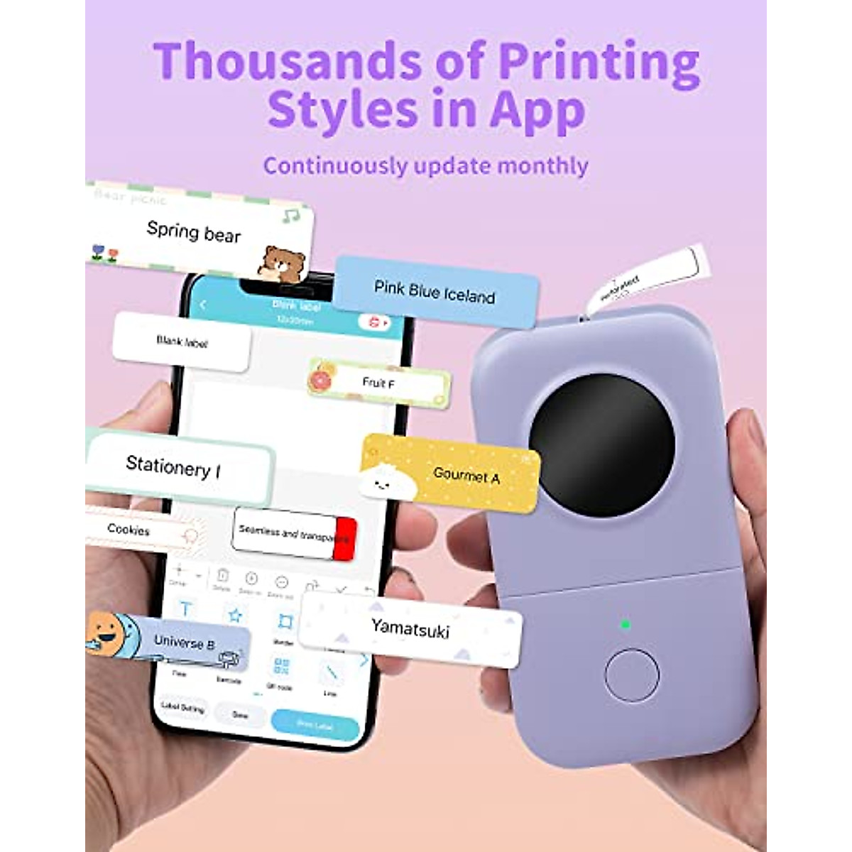 Phomemo Label Makers, D30 Portable Label Printer, Sticker Printer Ideal for School Supplies, Home&Office, Inkless Label Maker Machine with Tape, Multiple Font Styles & Templates, Purple