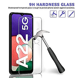 Ferilinso Designed for Samsung Galaxy A22 5G Screen Protector, 3 Pack HD Tempered Glass with 2 Pack Camera Lens Protector [9H Hardness] [Case Friendly] [Anti-Fingerprint] [Easy Installation]
