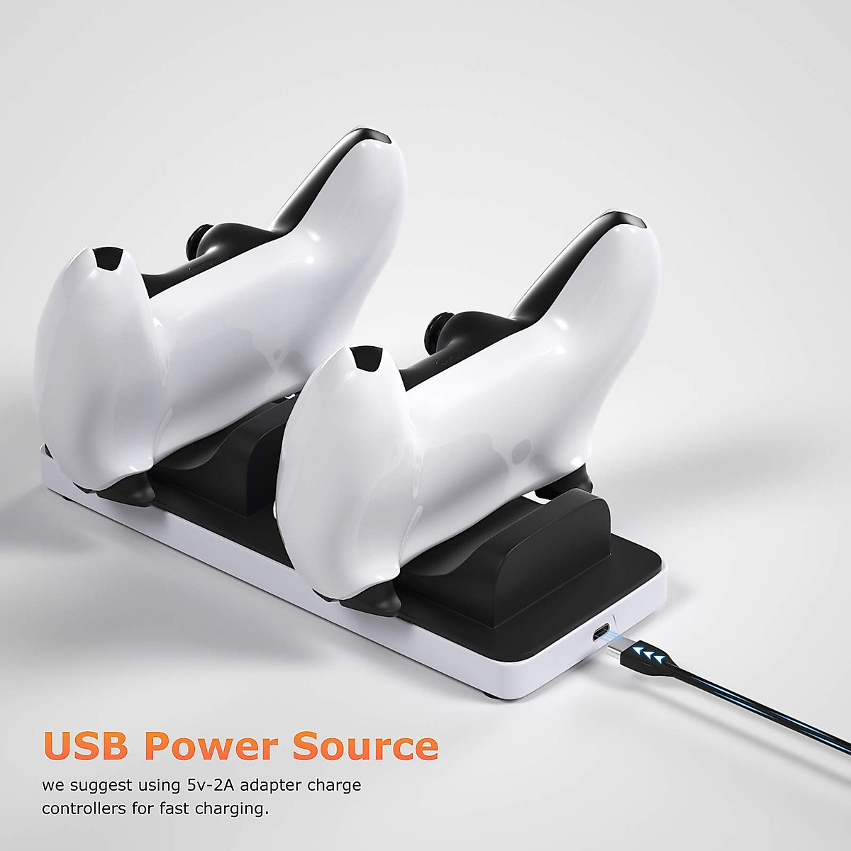 Likorlove PS5 Controller Charger, Dual USB Type C PS5 Console Charging Station Stand LED Indicator Adapter Dock Compatible for Sony Playstation 5 DualSense Controllers Slim Portable Mini Compact Size