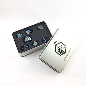 Dice Dungeons Black Frost Metal 7pc Dice Set with Display Case for D&D and Other RPGs