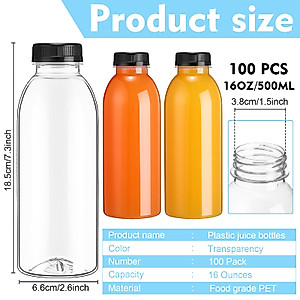 Bokon 100 Pack Plastic Juice Bottles with Caps for Juicing Clear Reusable Drink Containers with Lids Empty PET Beverages Bottles Bulk for Juicing Smoothies Drinking Beverages Fridge(12 oz)