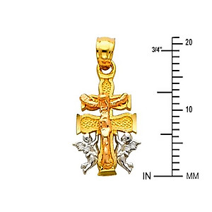 14k REAL Tri Color Gold Religious Cross of Caravaca Charm Pendant