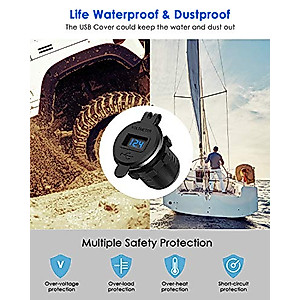 12V USB Outlet, Ollcuz 12V/24V 36W Aluminum Waterproof Dual QC3.0 USB Fast Charger Socket Power Outlet Adapter w/LED Digital Voltmeter for Car, Marine, Boat, Motorcycle, Truck, Golf Cart, etc