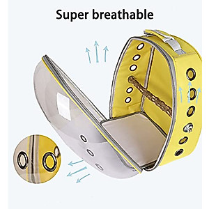 JingShi Bird Carrier Backpack Bubble Bird Travel Carrier Backpack with Standing Perch&Feeding Bowl Pet Parrot Space Capsule Transparent Backpack Breathable 360degree Sightseeing (Yellow)