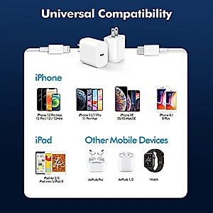 iPhone Fast Charger, Amoner 20W USB C Wall Charger with 3FT USB C to Lightning Cable MFi Certified Fast USB-C PD Charger for iPhone 12 12mini 12Pro 11 Pro SE XR XS Max X 8 Plus iPad Pro iPad Air