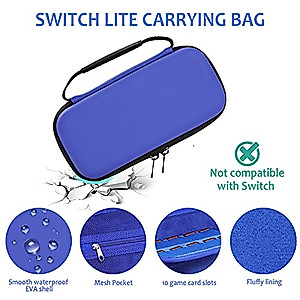 GeeRic 8PCS Case Compatible with Switch Lite 2021, Accessories Kit 1 Soft Silicon Case + 2 Screen Protector + 4 Thumb Caps + 1 Storage Carrying New Blue