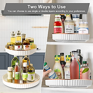 Ceuku Lazy Susan Organizer 2 Tier Turntable Organizer Height Adjustable Rotating Spice Rack for Cabinet, Pantry, Kitchen, Cosmetic Table Non-Skid 12in White