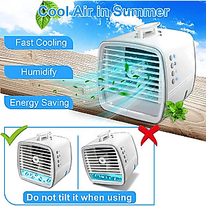 Portable Air Conditioner, Personal Mini Air Cooler Fan, Personal Portable AC Air Conditioner for Office Desk Camping Bedroom Room, Small Air Conditioner with 7 LED Lights, 3 Speeds, 80°Adjustment