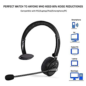 RAOPINGX Trucker Bluetooth Headset Wireless Headset with Mic Over The Head Headset On Ear Car Earphones Office Earpiece for Cell Phone Bluetooth V2.1 Compatible for iOS & Android