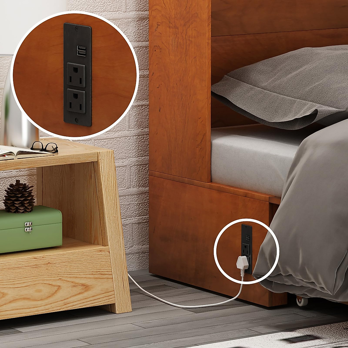 ijuicy Cabinet Murphy Beds with Built-in Charging Station, Solid Wood Cabinet Chest Bed with Folding Mattress, Murphy Cube Chest Bed with Large Drawer for Guest Room, Office-Queen, Cherry