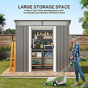 Gizoon 6'x4' Outdoor Storage Shed Metal Garden Shed with Sliding Lockable Doors, Versatile Tool Bike Shed with Transparent Panel Windows, Outdoor Storage Clearance for Backyard, Patio, Dark Gray