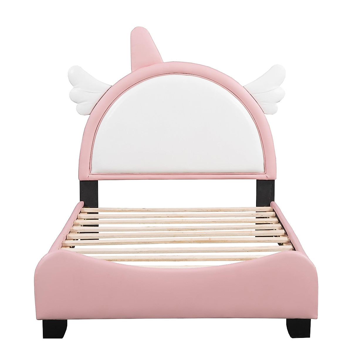 Harper & Bright Designs Kids Twin Upholstered Bed with Unicorn Shape Headboard, Cute Twin Size Platform Bed Frame, No Box Spring Needed (White+Pink)