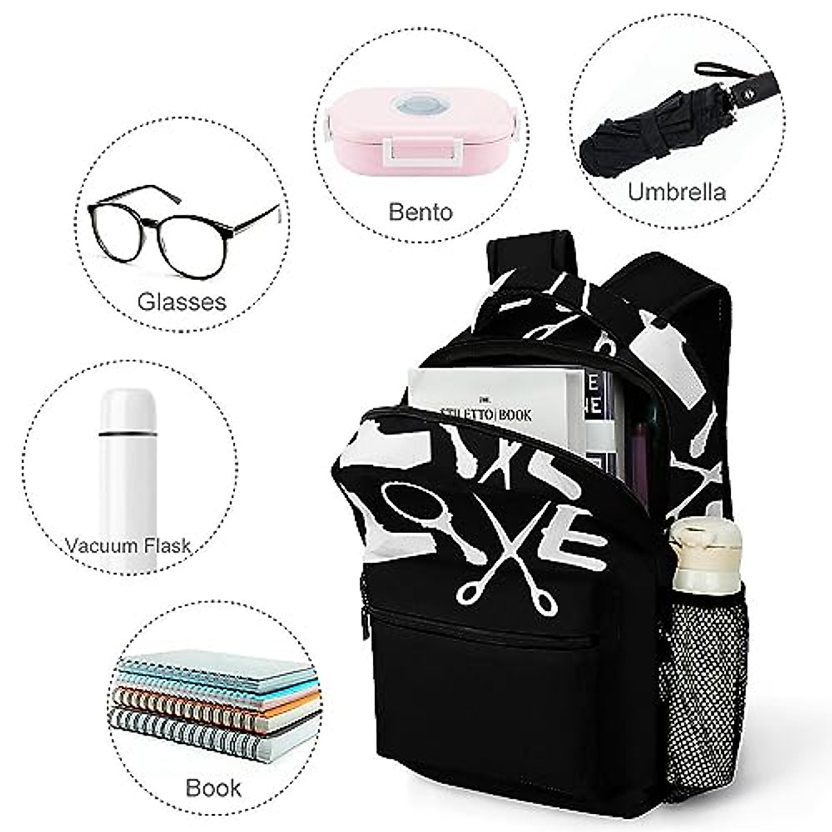 Hairdresser Hairstylist Love Barber Tool Backpacks Cute Shoulder Bag Laptop Bags Work Travel Causal Daypack Gift