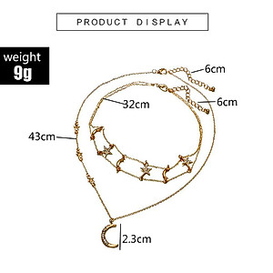 Chargances Bohemia Gold Moon and Stars Necklace for Women Fashion Gold Choker Necklace Delicate Moon Stars Jewelry for Women