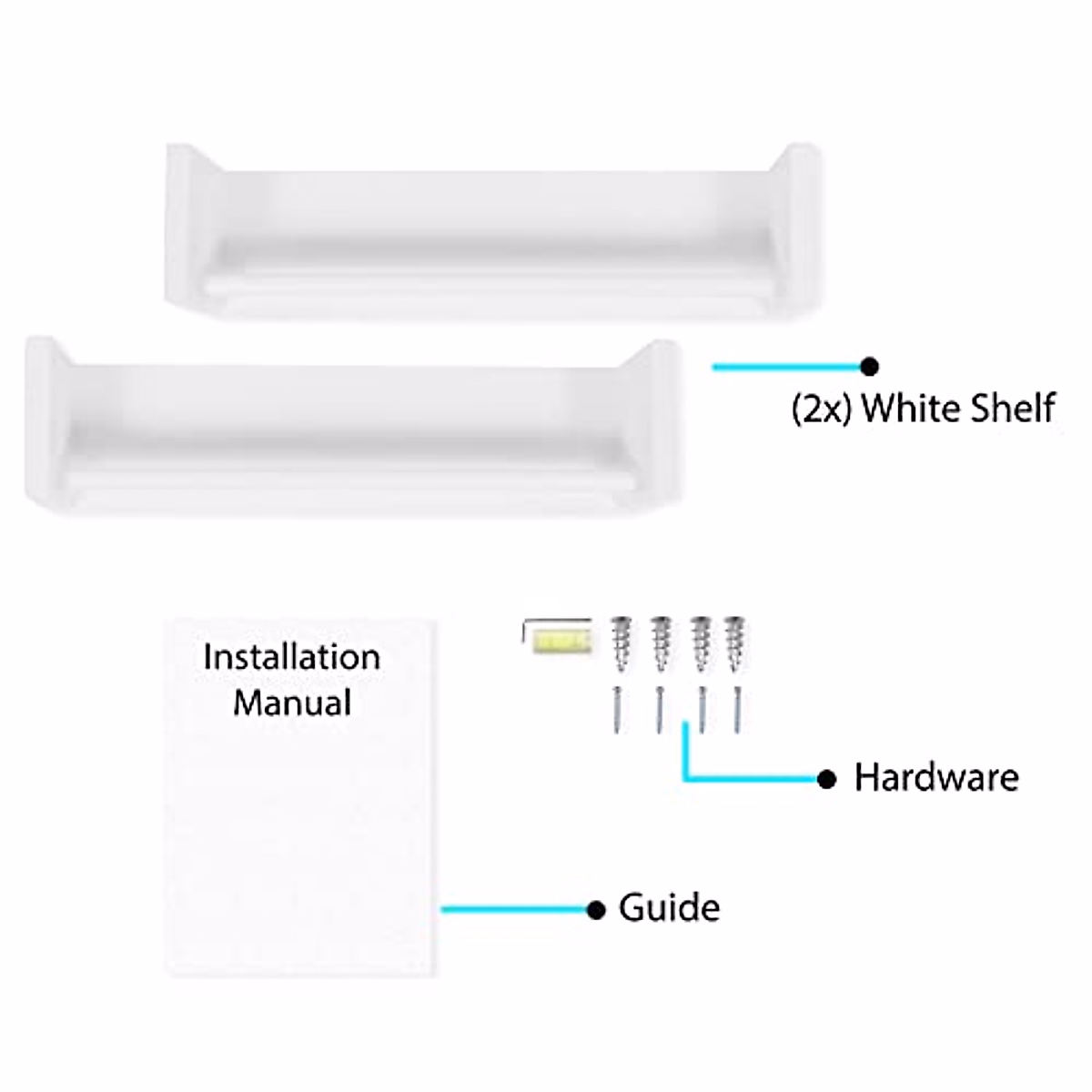 Wallniture Set of 2 Nursery Room Wood Floating Wall Shelves White