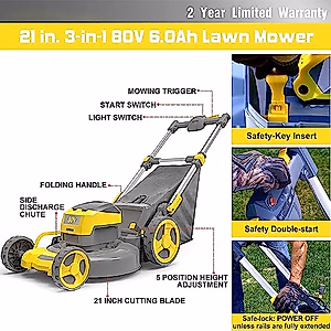 Efficient Convenient Cordless 21'' 80V Walk-Behind Electric Lawn Mower-Take Care of The Lawn Easily