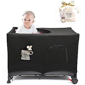 Pack N Play Blackout Cover, Crib Canopy Cover for Pack and Play, Breathable Blackout Tent for Travel Crib, Portable Stretchy Netting Cover for Indoor Outdoor Travel Playard