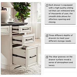 JXQTLINGMU 58" Executive Desk, Farmhouse Computer Desk with Drawers and Cabinet, Embossed Texture Home Office Desk, Workspace for Work Study Writing, Off White