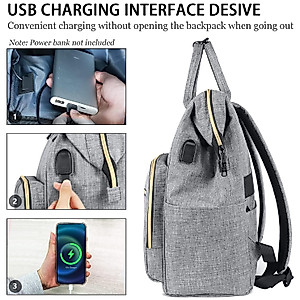 Laptop Backpack for Women, Travel Backpack for School with USB Charging Port Fit 15.6 Inch Laptop, College Backpack Purse Water Resistant School Bookbag Carry on Bag for Office/Teacher/Work, Grey