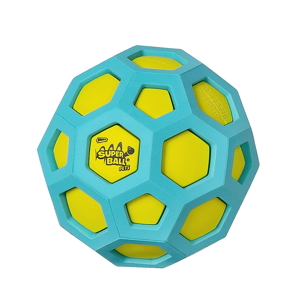 Wham-O Pets Superball Geo Squeak l - 4-Inch Soccer-Shaped Dog Ball with Special Squeaker, Easy Grip Grooves, and Durable BPA Free Rubber