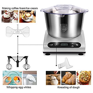 Mixer Kitchen Electric Stand Mixers LCD Display 6QT Bowl And Heating & Fermentation Function With Dough Hock,Cream Sticker,Egg Whick(Silver)