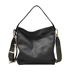 Fossil Women's Maya Leather Small Hobo Purse Handbag, Black (Model: ZB6979001)