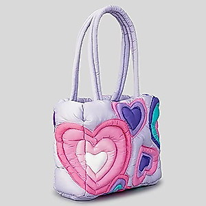 Stylish Heart Puffy Handbag for Women,Large Quilted Puffer Tote Bag,Lightweight Winter Down Cotton Padded Shoulder Bag