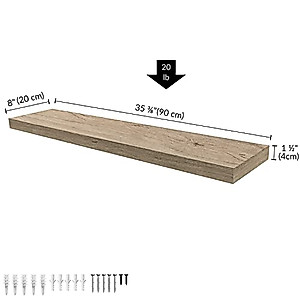 Ballucci Floating Shelf Extra Wide, 35.5" Wood Wall Mount Ledge with Invisible Bracket for Living Room, Bathroom, Kitchen, Nursery, 8" Deep, Oak Finish