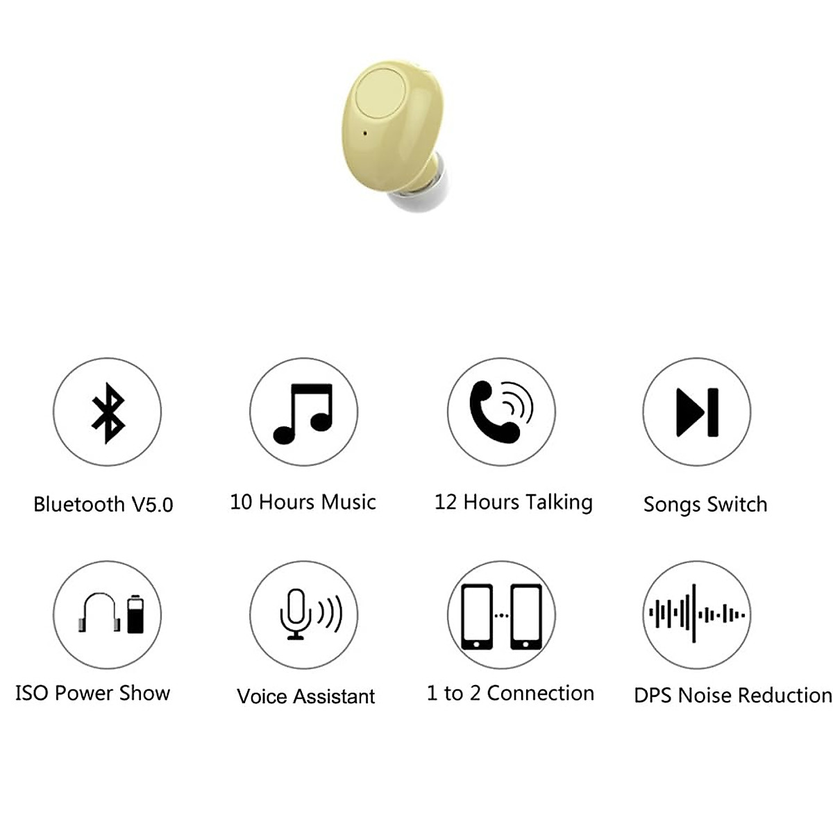 NVAHVA Single Bluetooth Earpiece10 Hrs Playtime,Wireless Headphone, Mini Bluetooth Headset Hands-Free Car Earphone,Cell Phone Bluetooth Earbud for iOS Android Smart Phones PC TV Audiobook (Beige)