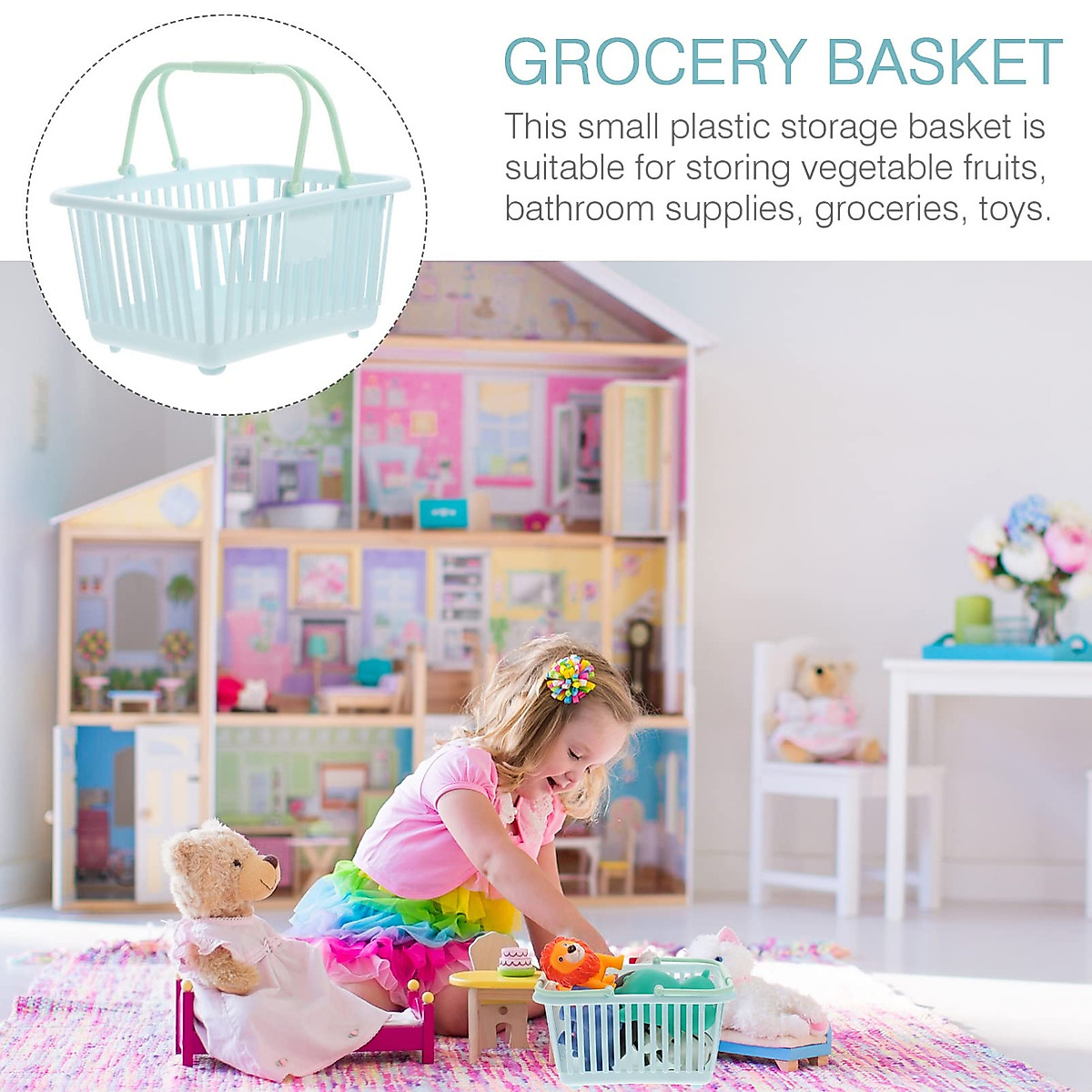 Gadpiparty 3pcs Small Plastic Shopping Baskets Kids Grocery Baskets with Handles Tiny Organizer Container Bin for Eggs Fruits Veggies Snacks Sky-blue