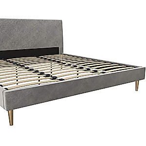 Mr. Kate Daphne Upholstered Headboard and Modern Platform Frame Bed, King, Light Gray Velvet