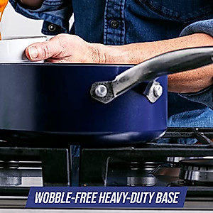 Blue Diamond Cookware Diamond Infused Ceramic Nonstick, 2QT Saucepan Pot with Lid, PFAS-Free, Dishwasher Safe, Oven Safe, Blue