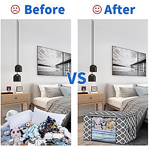 Fixwal Clothes Storage 3 Pack 100L Storage Containers Foldable Blanket Storage Bags for Organizing Clothing Bedroom Comforter Closet Dorm Sweater Quilts Organizer Grey