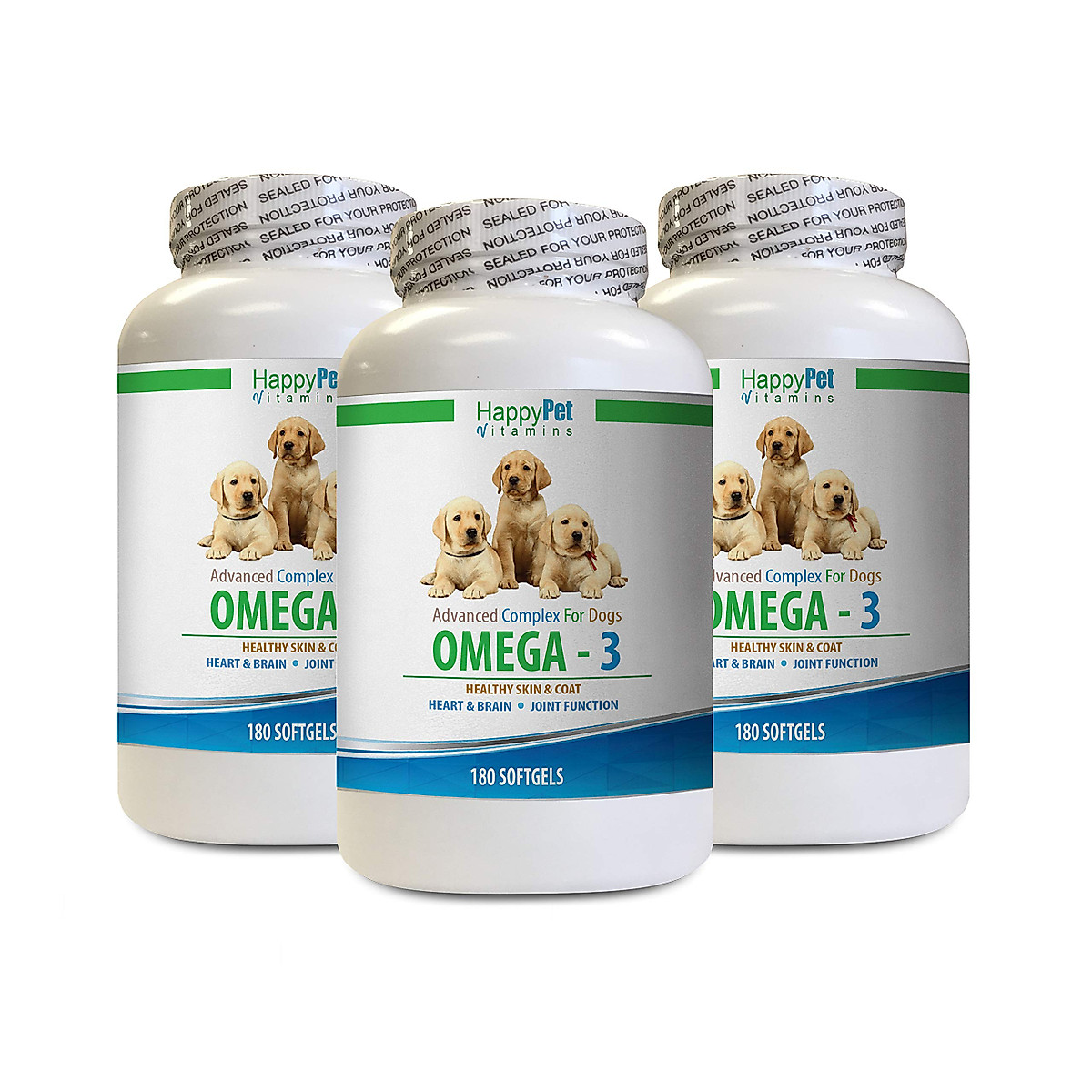 HAPPY PET VITAMINS LLC Anti inflammatory for Dogs - Dog Omega 3 - Healthy Skin Coat and Joints - Brain and Heart Health - Allergy Relief - Omega 3 Fish Oil for Dogs - 3 Bottles (540 Softgels)