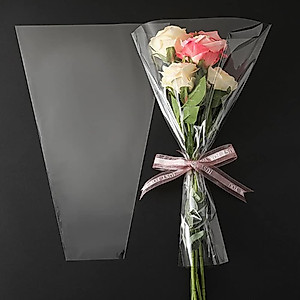 100 Pcs flower packaging transparent bag,flowers bouquet sleeve transparent cellophane Suitable for flower shop, shopping mall flower packaging (15X8)