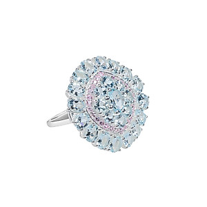 YoTreasure Aquamarine Pink Sapphire Solid 925 Sterling Silver Engagement Ring or Women